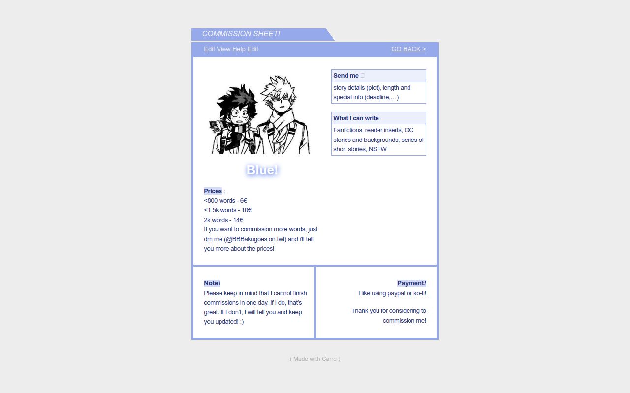 Commission Sheet